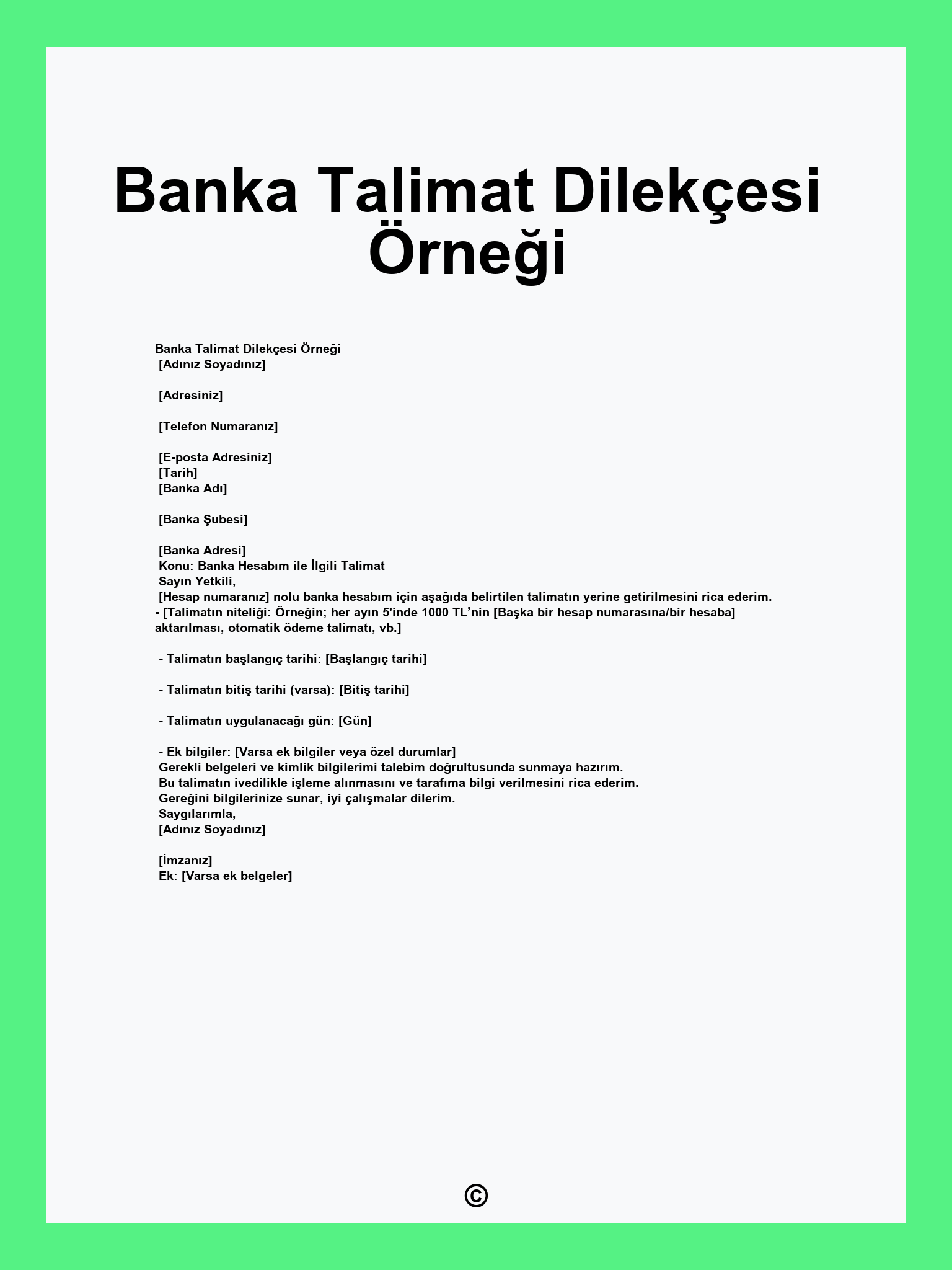 Banka Talimat Dilekçesi Örneği
