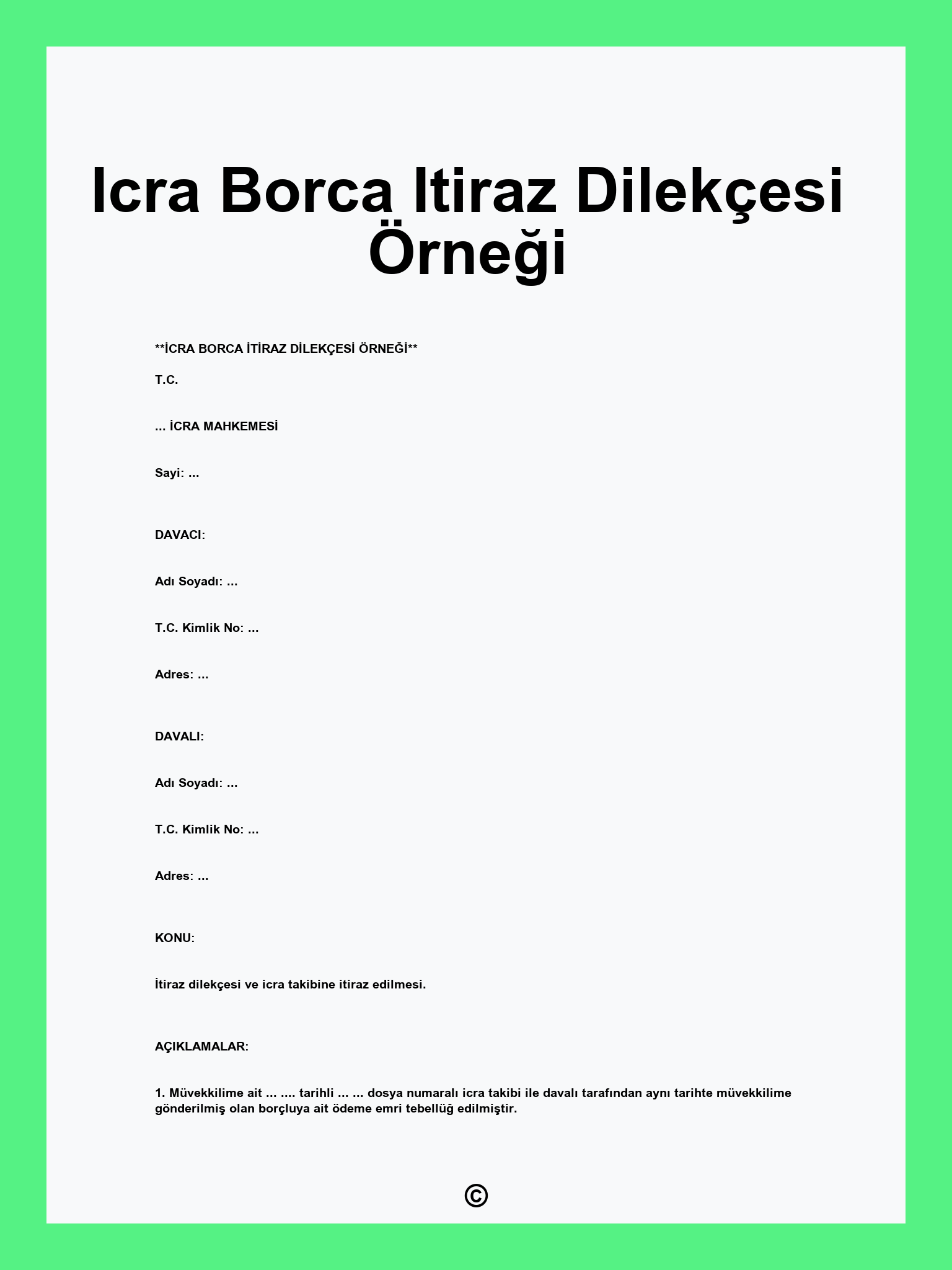 Icra Borca Itiraz Dilekçesi Örneği