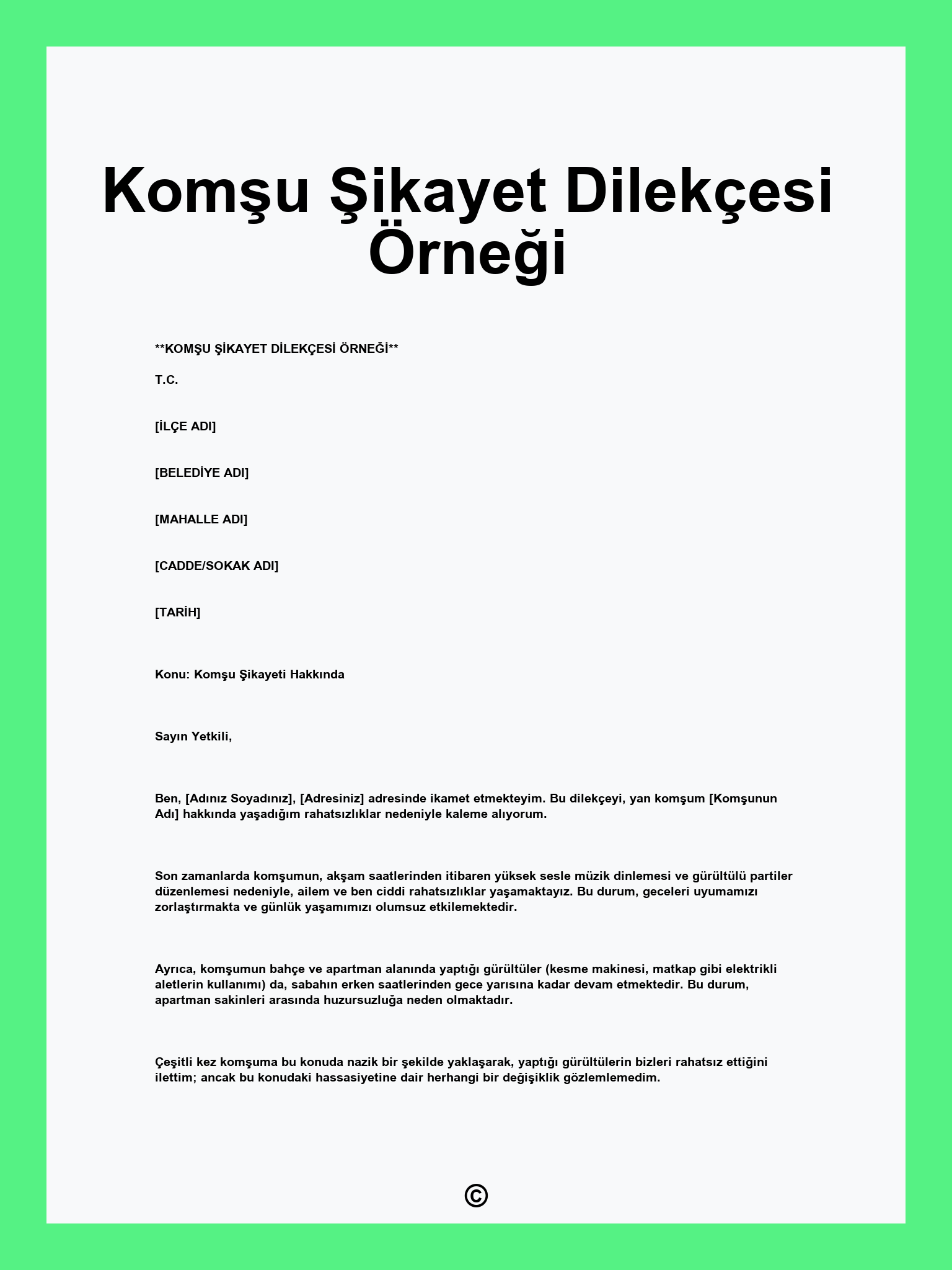 Komşu Şikayet Dilekçesi Örneği Komşu Şikayet Dilekçesi Örneği