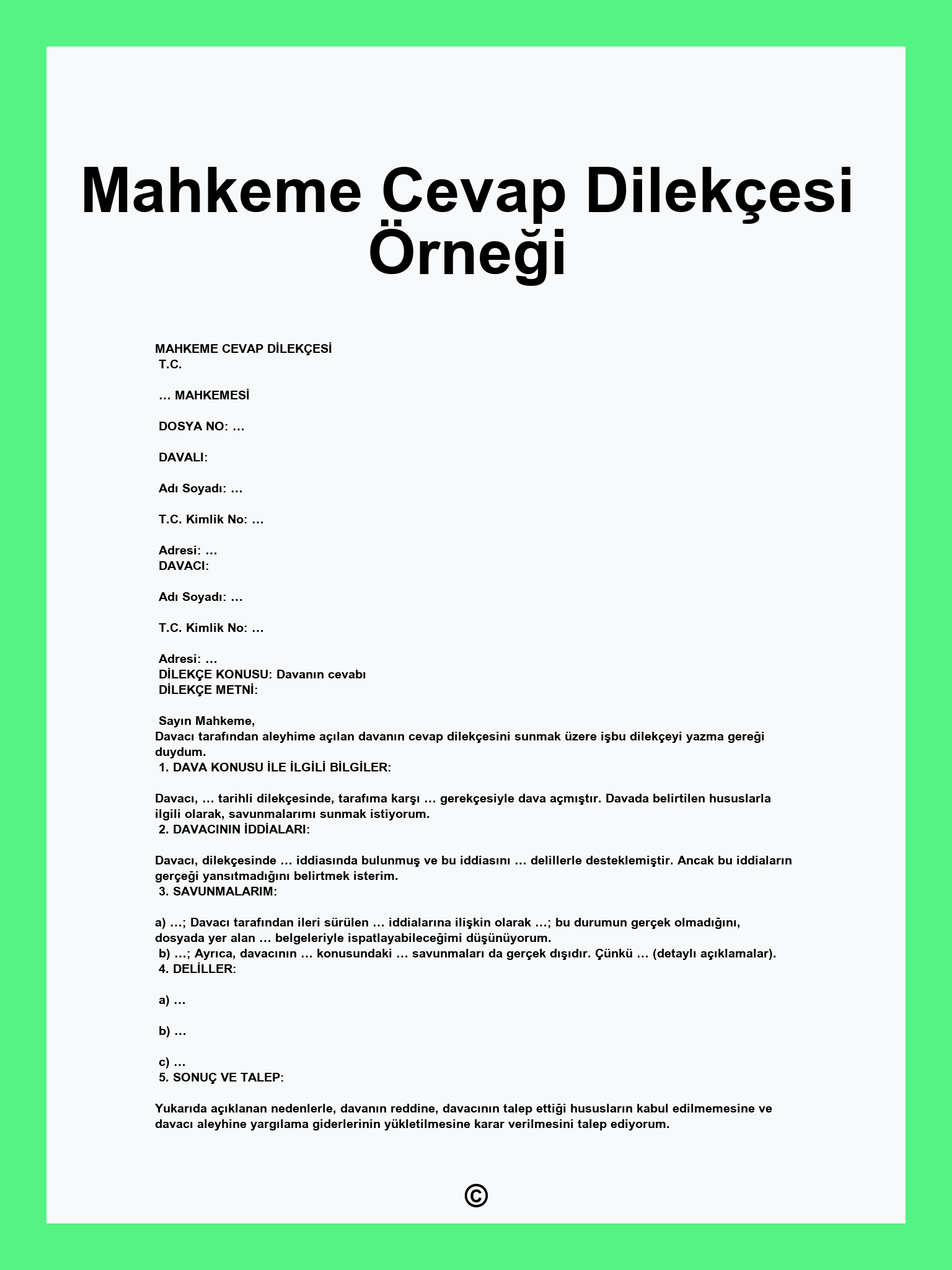 Mahkeme Cevap Dilekçesi Örneği