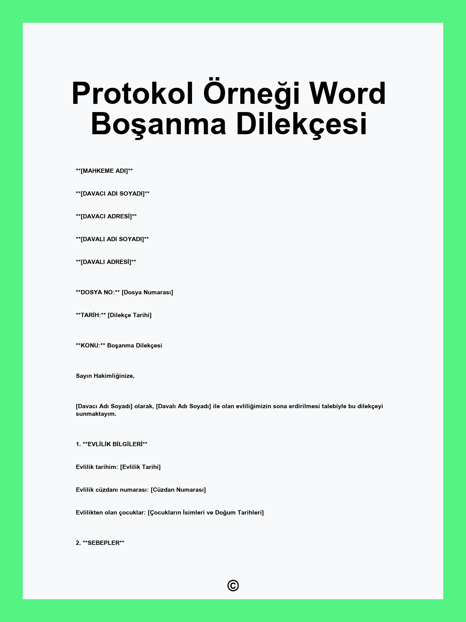 Protokol Örneği Word Boşanma Dilekçesi