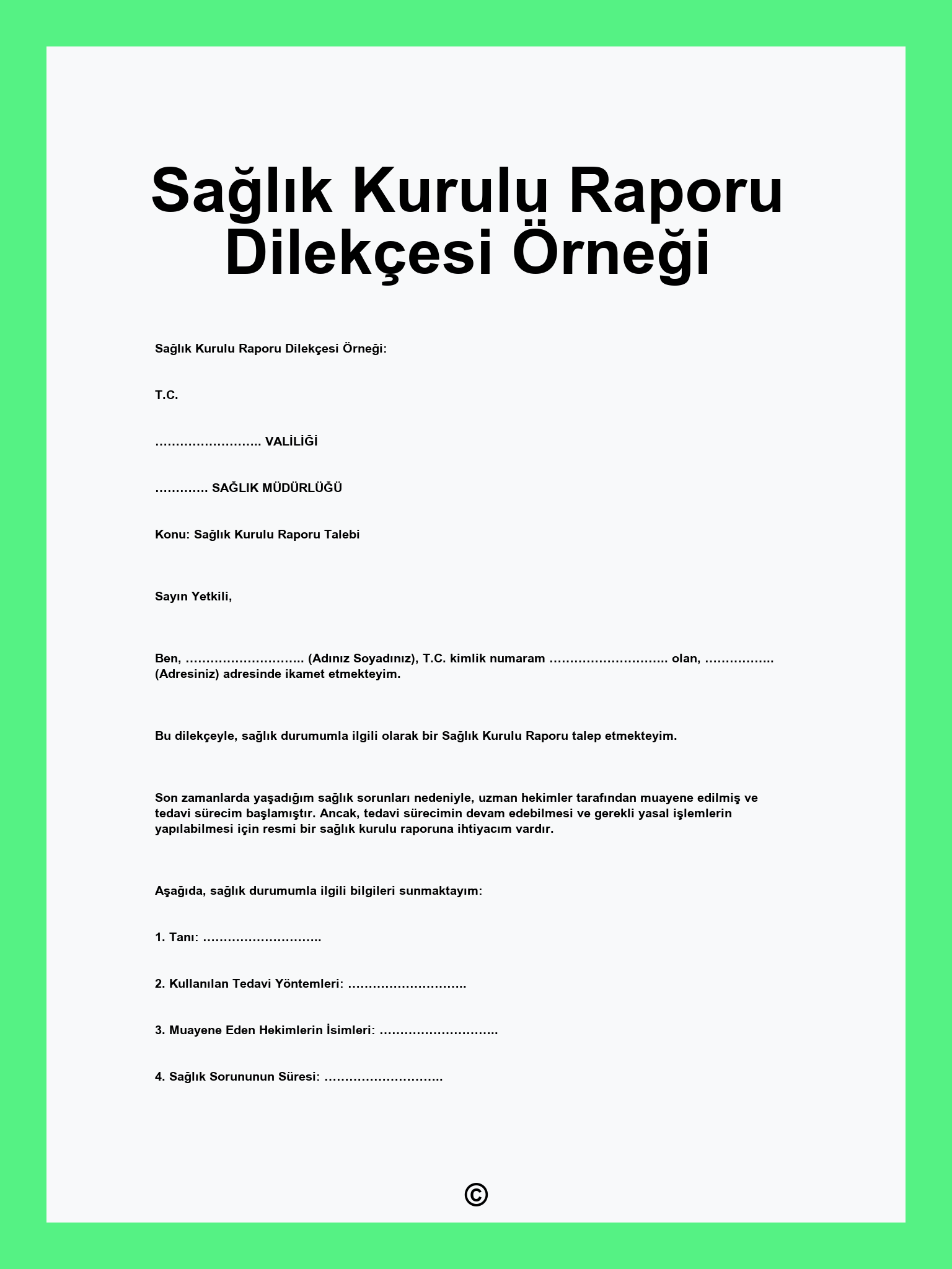 Sağlık Kurulu Raporu Dilekçesi Örneği