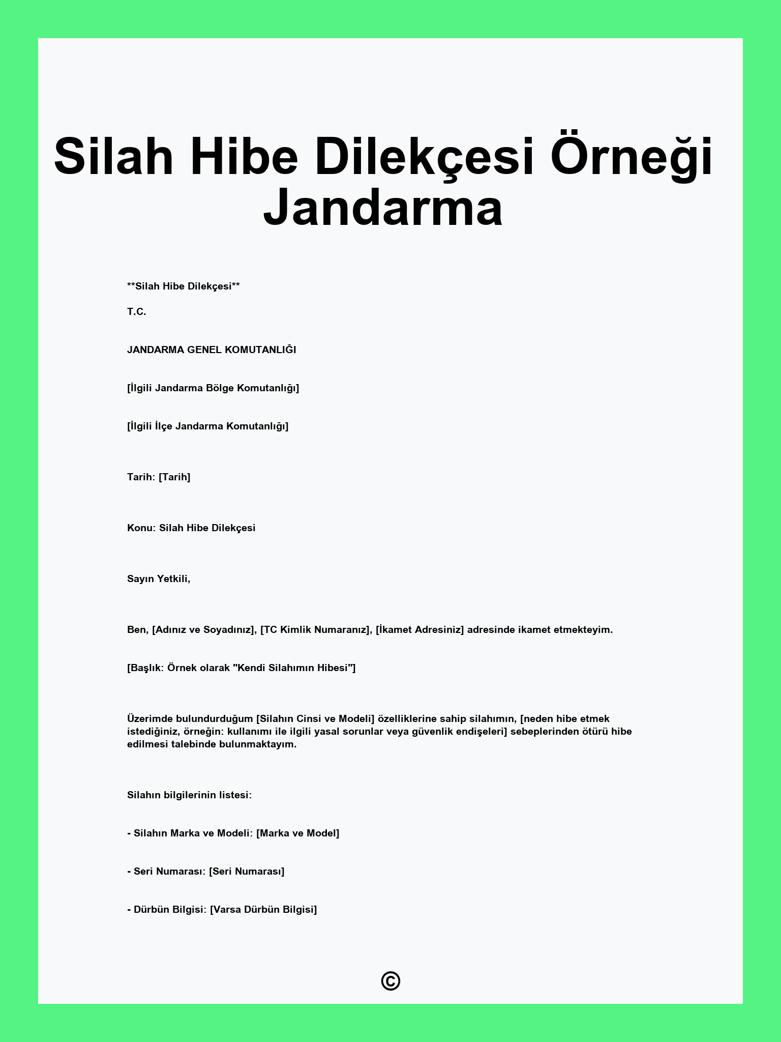 Silah Hibe Dilekçesi Örneği Jandarma